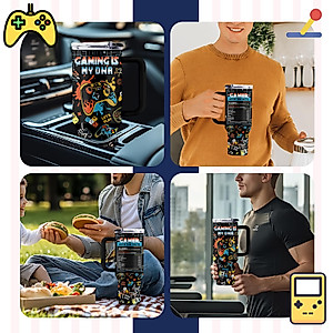 Uibunoo Gamer Gifts for Men, 40 Oz Game Tumbler with Handle & Straw, Gaming Gifts for Gamers Son Boyfriend Husband Men, Birthday Gift, Game Cup, Gaming Stuff for Boys
