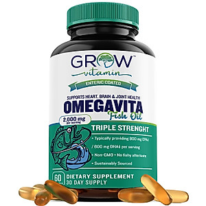 grow vitamin OmegaVita Fish Oil : 800 mg EPA 600 mg DHA Omega 3 Supplement for Heart, Brain & Immune Support, Absorbable Triple Strength Fish Oil Supplement - 2000 mg Per Serving, 30 Day Supply