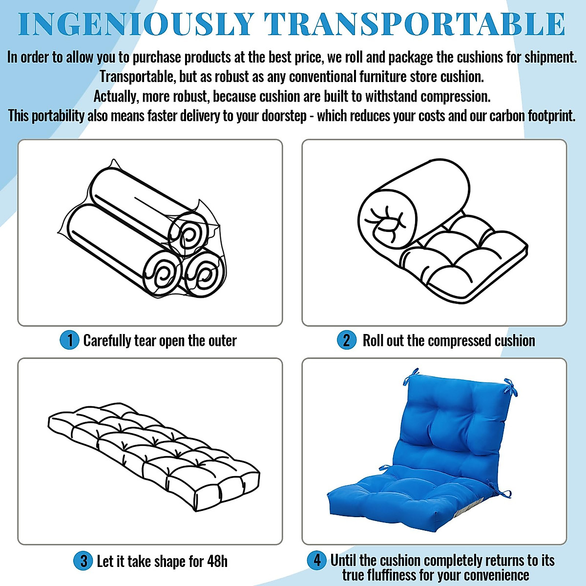 Marsui Outdoor Indoor High Back Chair Cushions Patio Furniture Tufted Pillow with Ties All Weather Replacement Cushions Outdoor Rocking Chair Cushions, 42 x 21 Inches(Gray, 6 Pcs)