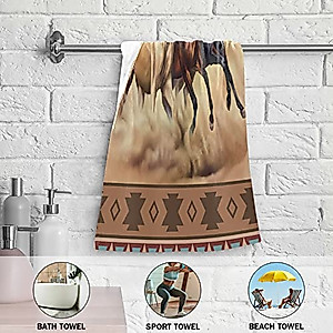 PATINISA Brown Horse Hand Towels for Bathroom Set of 2 Azetc Boho Ethnic Style Native American Western Horse Soft Absorbent Kitchen Dish Towels Decorative Bathroom Towel for Hair,Guest,Gym,Spa 14"x28"