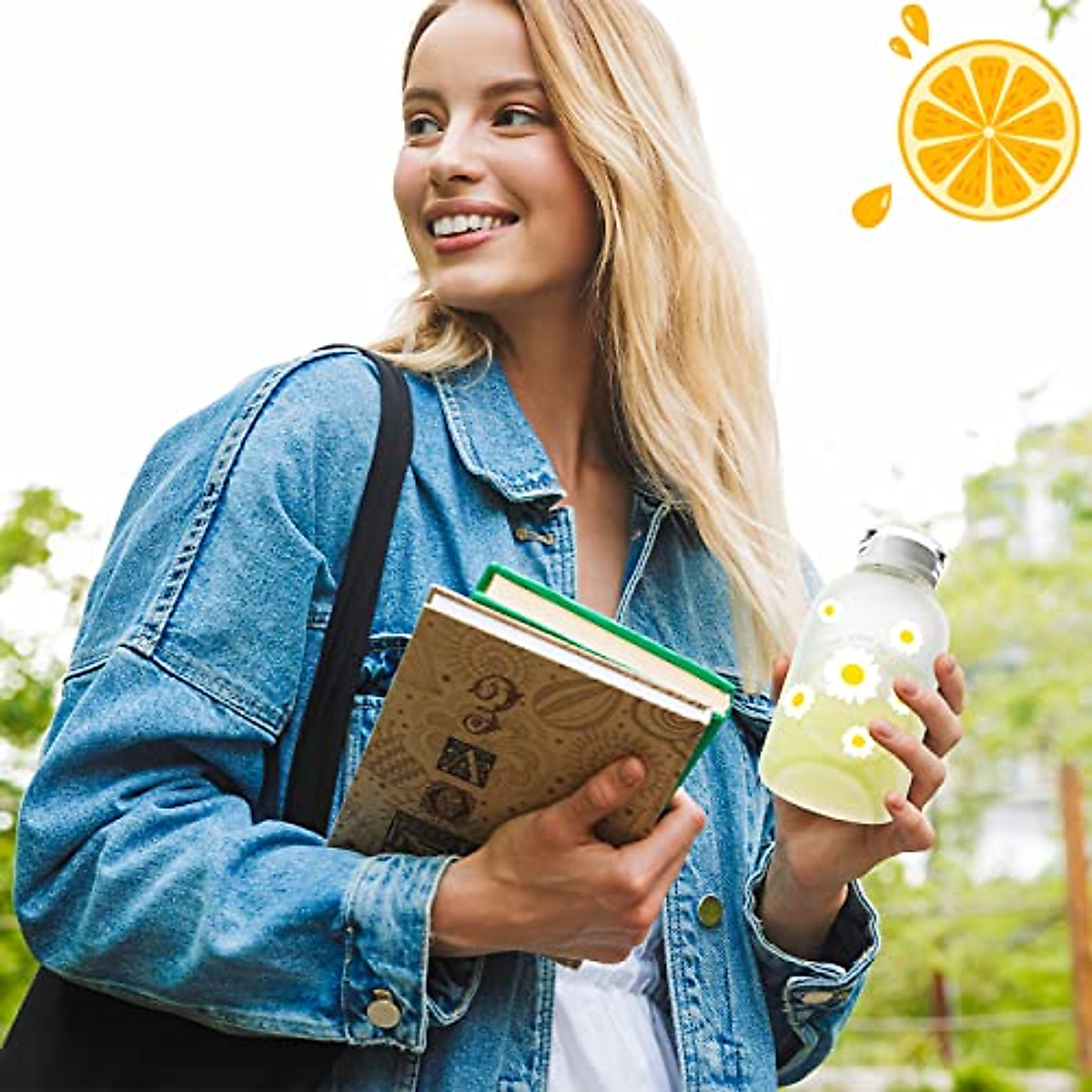 3 Pcs 480ml/16oz Cute Glass Water Bottles Reusable Aesthetic Milk Juice Water Bottles with Scale 6 Lids and 3 Straws Portable Matte Glass Cups Little Daisy Kawaii Frosted Bottles for Women Girls