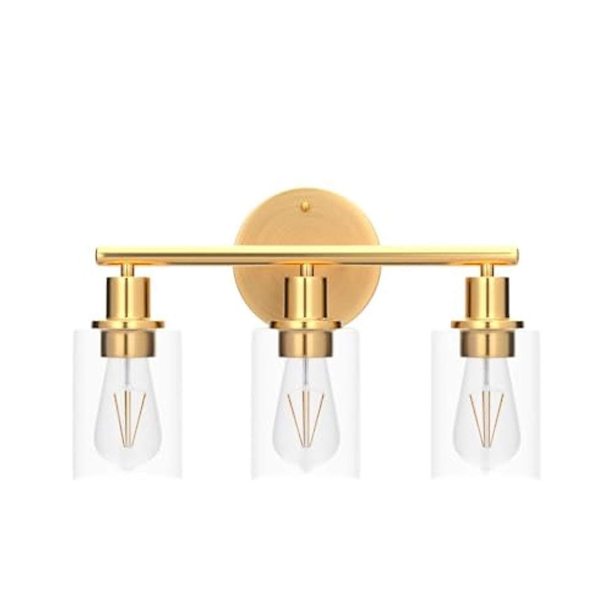 3-Light Gold Bathroom Light Fixtures, Modern Bathroom Vanity Light with Clear Glass Shade, Brushed Gold Bath Wall Mount Lights, Wall Lamp for Mirror Kitchen Bedroom Hallway Living Room Hallway