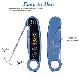 LED Rechargeable Meat Thermometer - AIMILAR New Released Instant Read Digital Food Thermometer Kitchen with Magnet for Cooking Grilling and Smoking Oven Cooking (Blue)