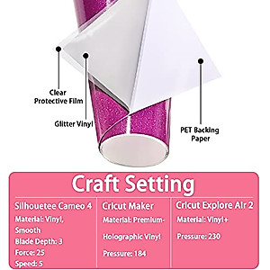 AHIJOY Glitter Permanent Vinyl Rose Red Sparkle Adhesive Vinyl 12" x 5ft Glossy Shiny Vinyl for Mug Cup DIY Project Party Decoration Sticker Car Decal