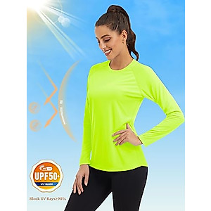 MAGCOMSEN Woman Athletic Top Fitted Running Shirts Women Sun Protection Shirts for Women Lightweight Shirts Long Sleeve Shirts for Women Fluorescent Green
