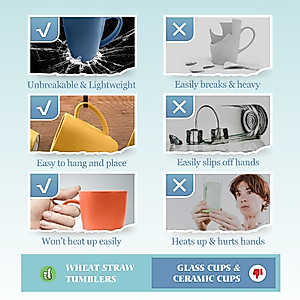 Teivio 12-Piece 13.5oz Lightweight Durable Water Tumblers, Unbreakable Wheat Straw Stackable Drinking Cups For Smoothies,Water, Wine, Beer Etc. Drinks, Dishwasher Safe, Multicolor