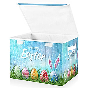 senya Easter Storage Baskets Collapsible Storage Bins with Lids, Happy Easter Bunny Eggs Storage Boxes Clothes Baskets for Organizing