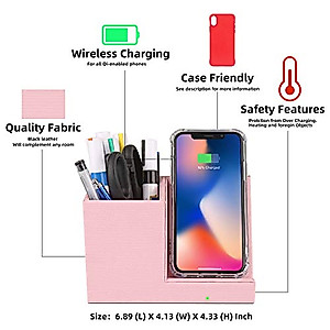 15W Pink Wireless Charger,Fast Wireless Charger Desk Stand,Qi Certified Charging Dock with Pen Holder Storage for iPhone 12/11/Xs MAX/XR/XS/X/8, Samsung S10/S9/S9+/S8/S8+/Note 10（No AC Adapter）