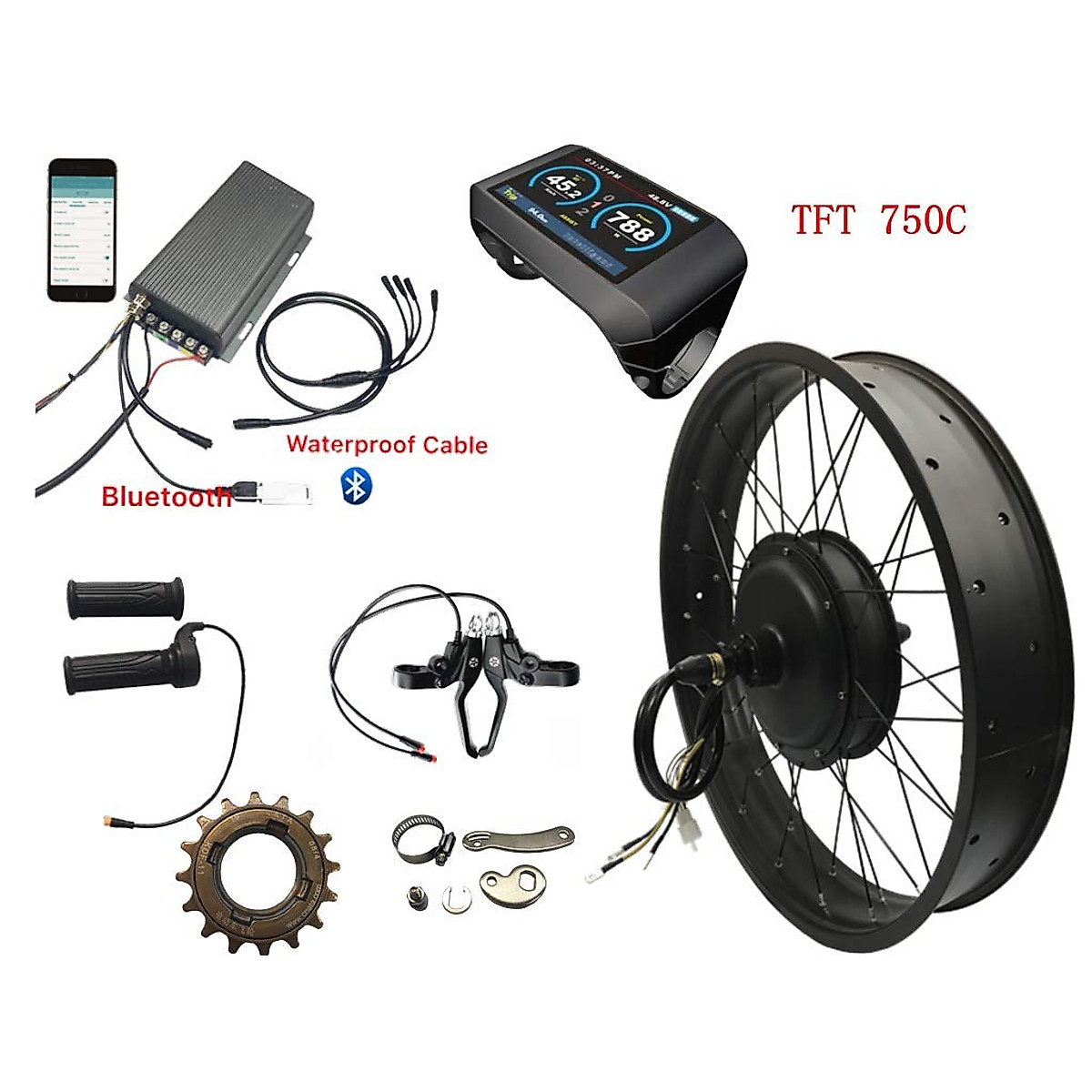 NBPOWER 5000w Electric Fat Bike Conversion kit sabvoton Controller 100KM/H max Speed, with TFT Color Display System,Single Speed Freewheel (20 * 4.0 Rear)