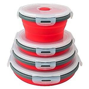 Guyuyii 4 Pack Collapsible Bowls for Camping - Space-Saving, Microwave, Dishwasher and Freezer Safe Camping Bowl with Lid for Travel, RV, Outdoor Adventures - 4 Sizes (1200 ml, 800 ml, 500 ml, 350 ml)