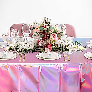 4 Pack Iridescent Pink Plastic Tablecloths, Shiny Disposable Laser Rectangle Table Covers, Holographic Foil Tablecloth Iridescent Party Decorations for Birthday Bridal Wedding Christmas, 54 x 108 Inch