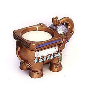 Painted Gold Elephant Tea Light Candle Holder Boho Indian Decor Accents Bohemian Decorations Small Gifts