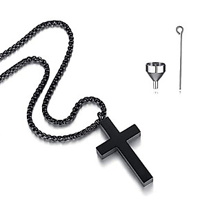 Personalized Custom Engraved CREMATION CROSS URN Necklace Ashes Jewelry Urns Waterproof Pendant Stainless Steel Memorial Ashes Keepsake-B&S