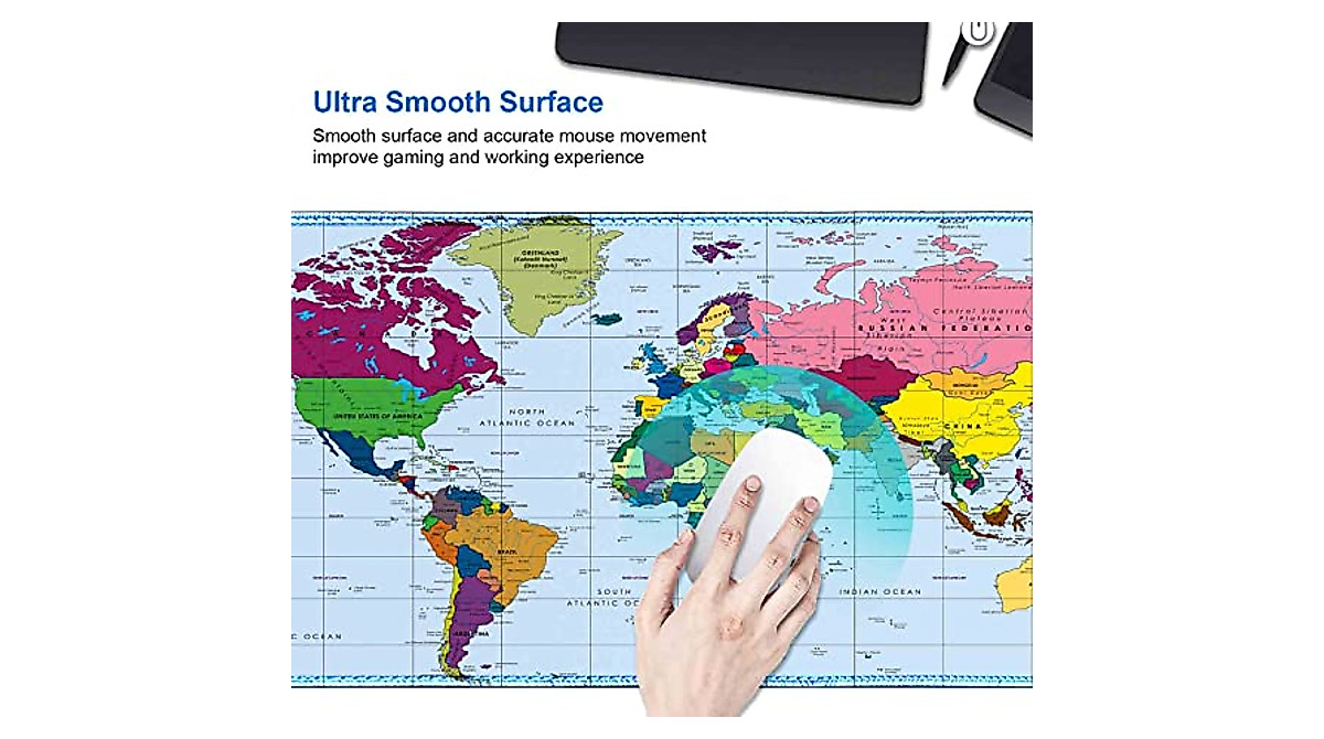 Large World Map Mouse Pad for Gaming & Office Use