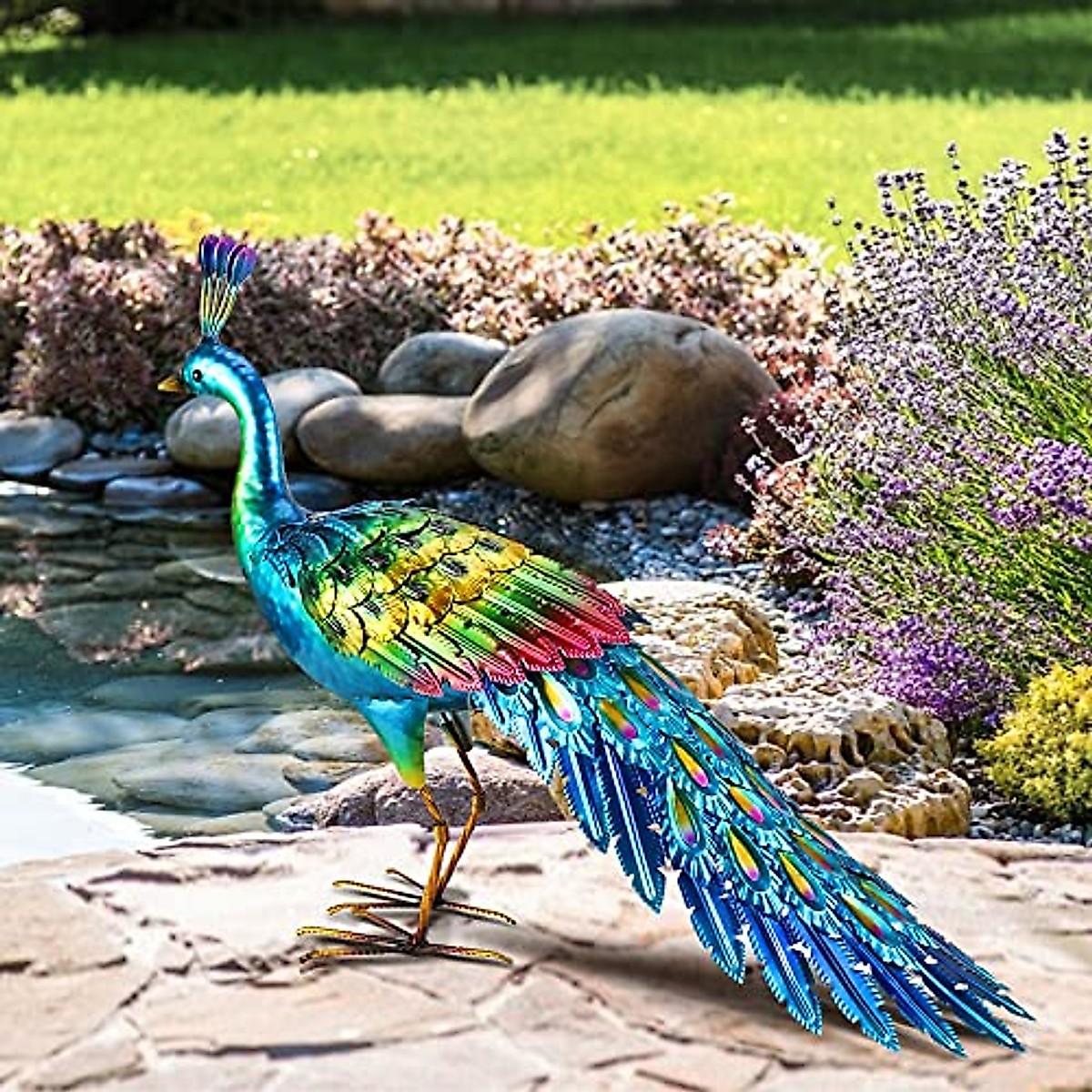 chisheen Peacock Statue Garden Decor Metal Peacock Yard Art Lawn Decoration Outdoor Sculpture