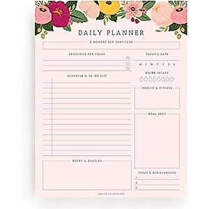 Bliss Collections Daily Planner, Blush Floral, Calendar, Organizer, Scheduler, Productivity Tracker, Meal Prep, Organize Tasks, Goals, Notes, To-Do Lists, 8.5"x11" Undated Tear-Off Sheets (50 Sheets)
