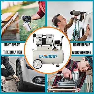 Limodot Air Compressor, Ultra Quiet Air Compressor, Only 68dB, 6 Gallon Durable Steel Air Tank, Fill In 80s, Fast 25s Recovery, Oil-Free, Ideal For Shop, Garage, Car, Pneumatic Tools