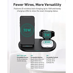 Wireless Charging Stand, 3 in 1 Wireless Charger Dock Station, Fast Wireless Charger 3 in 1 Compatible with Cell Phone, Smart Watch and TWS Earbuds (No AC Adapter)