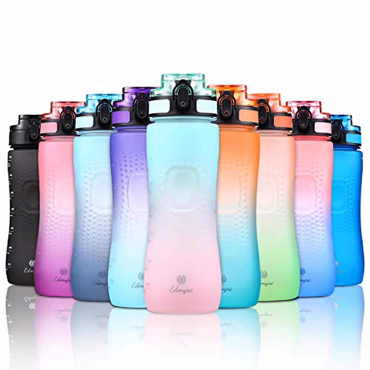 Edmyre 25 oz Pink Water Bottle for Girls, BPA Free Tritan Thick Motivational Water Bottle with Time Marker, Light Green/Pink Leak-proof Water Bottle