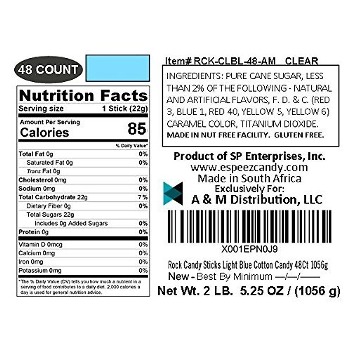 Extra Large Rock Candy Sticks: 36 Light Blue Cotton Candy Lollipop - Individually Wrapped - Crystal Rock Candy Sticks for Candy Buffet, Birthdays, Weddings, Receptions, Bridal and Boy Baby Showers