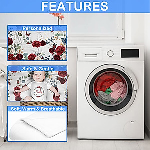 ZouZou Personalized Monogram Baby Blankets with Name, Customized Baby Blanket for Girls, Roses Baby Blanket, Best Gift for Baby, Newborn, New Mom, Super Soft Plush Fleece, 30 x 40 inch