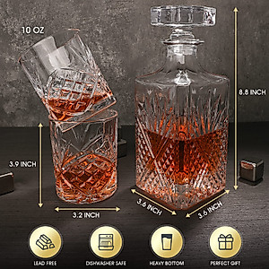 Whiskey Decanter Sets for Men - Liquor Decanters and 4 Whiskey Glasses and 8 Whisky Stones for Cognac, Bourbon, Rum, Scotch, House Warming New Home Whiskey Gifts for Men Dad Him