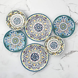 Zak Designs Melamine Dinnerware Set, 12-Piece, Service for 4, Medallion (Cool)