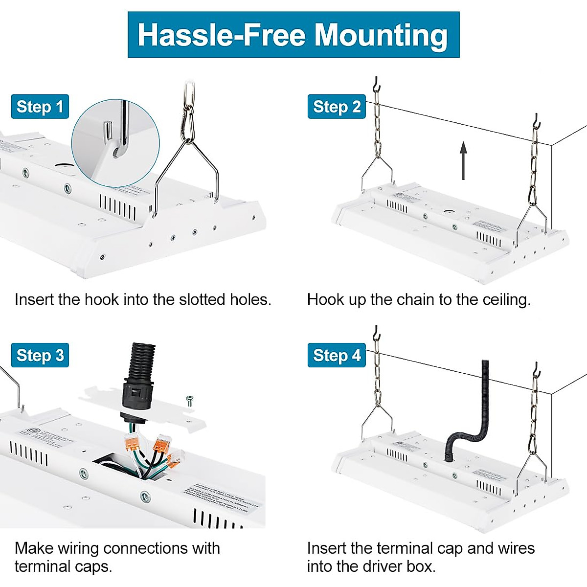 Xbuyee High Bay LED Shop Light 2-Pack 1.35FT 150W 21000LM 5000K Daylight 100-277V, Commercial LED Linear High Bay Lights for Warehouse Workshop Supermarket Stadium, ETL