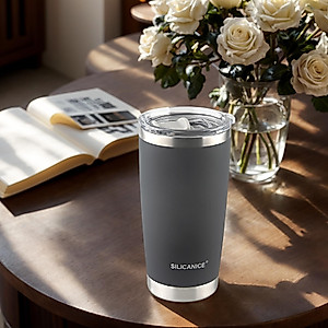 SILICANICE Gray The Only Soft Touch 20oz Stainless Steel Insulated Tumbler with MacSlider Lid-Spill Proof,Dishwasher Safe,Durable Thermal Cup for Hot/cold Coffee, Water & Smoothies