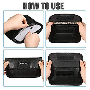 Hodufy Faraday Bags, Fireproof & Waterproof Faraday Key Fob Protector, Cell Phone Signal Jammer, Faraday Cage, Car RFID Signal Blocking (Black)