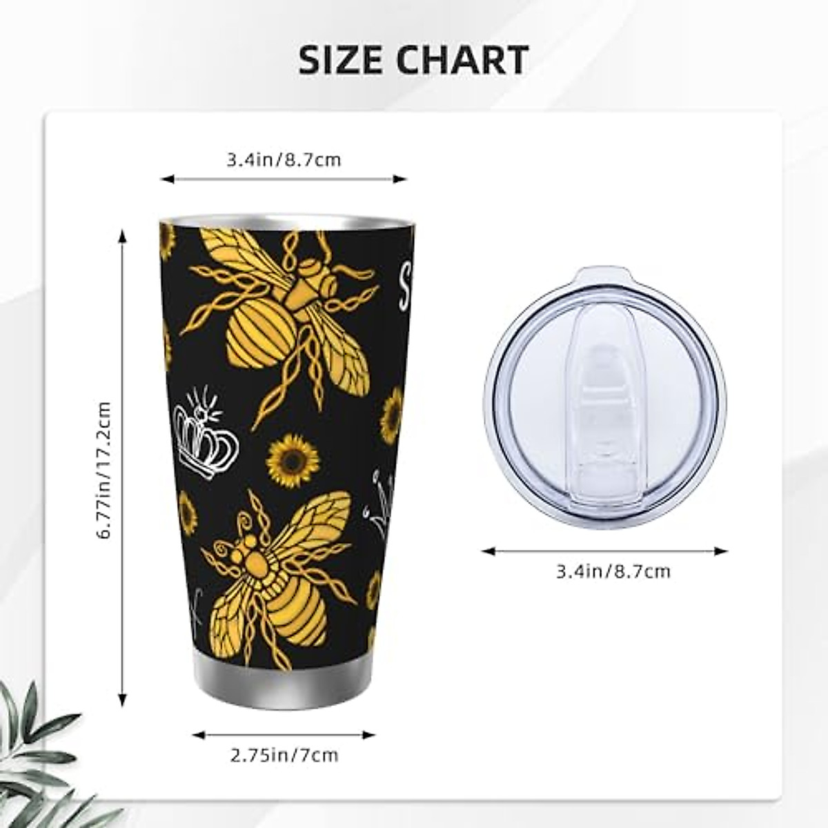 AYCZN Sweet Honey Bee 20 OZ Tumbler Stainless Steel Travel Coffee Mug, Sunflower Bee Insulated Water Bottle with Lid and 2 StrawsLeakproof Thermal Cup
