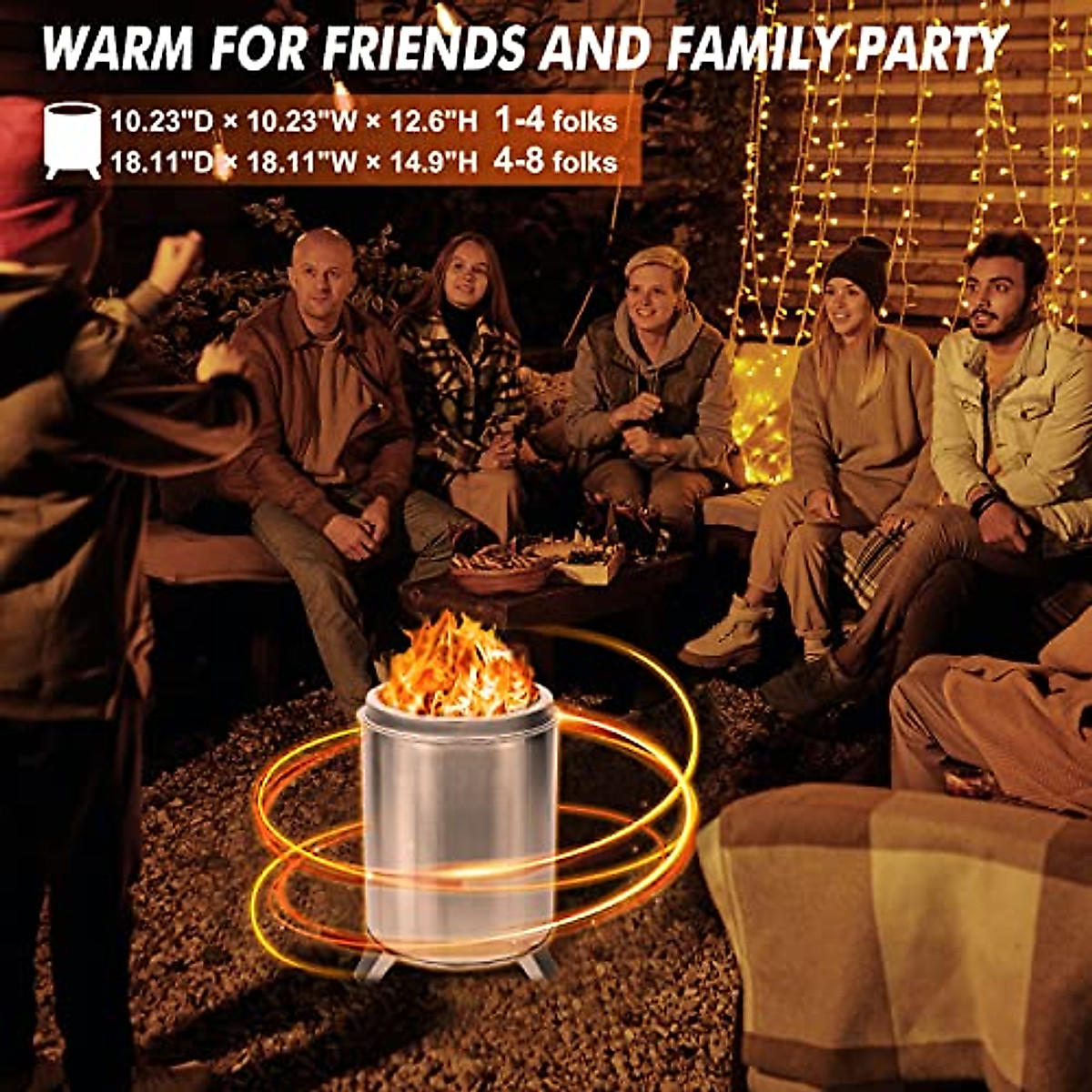 Portable Smokeless Fire Pit with Foldable Legs and Grill, Stainless Steel Outdoor Firepit Wood Burning Bonfire Pit with Carry Bag Safe for Campfire, Cooking, BBQ on Patio Deck Backyard and Beach