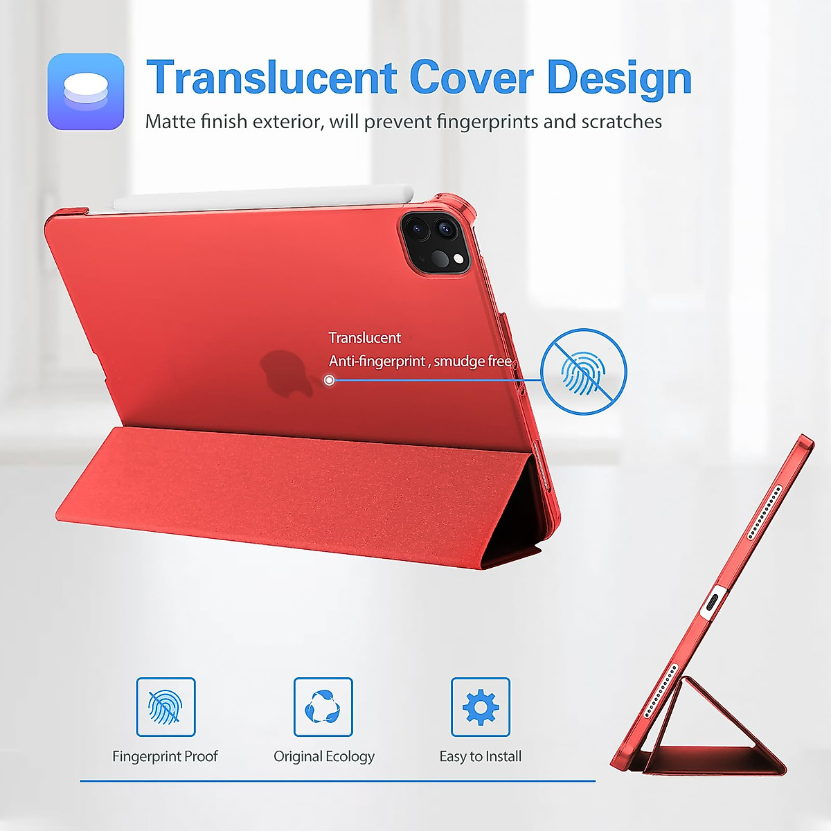 ProCase Smart Case for iPad Pro 12.9 2022/2021/2020/2018, Slim Stand Hard Back Shell Smart Cover for iPad Pro 12.9" 6th Gen/5th Gen/4th Gen/3rd Gen -Red