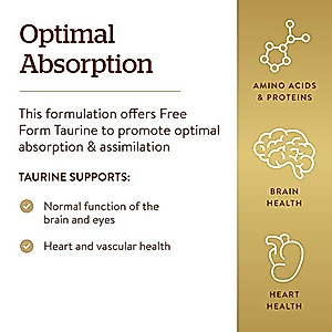 Solgar Taurine 500 mg, 250 Vegetable Capsules - Antioxidant - Brain & Heart Health - Amino Acid - Vegan, Gluten Free, Dairy Free, Kosher, Halal - 250 Servings