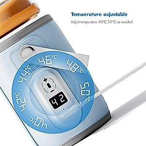 Portable Bottle Warmer, Baby Milk Heat Keeper with LED Display, USB Warmer Bottle for Car Travel, Bottles Warmers on The go (Blue)
