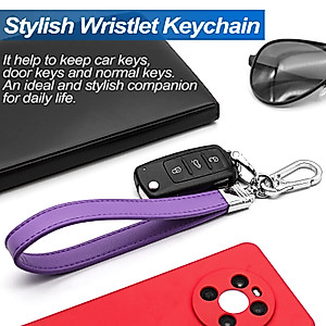 INFIPAR Car Fob Key Chain Genuine Leather Wristlet Strap Keychains Holder for Men and Women, 360 Degree Rotatable, with Anti-lost D-Ring, Carabiner Clip and 4pcs Key Rings, Purple