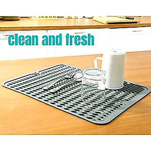 Silicone Dish Drying Mat for Kitchen Counter- Eco Friendly Food Grade Silicone Drying Mat - Easy to Clean Heat Resistant Dish Mat - Large (12" x 16") - Gray