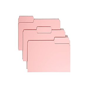 Smead Colored File Folder, 1/3-Cut Tab, Letter Size, Pink, 100 per Box (12643)