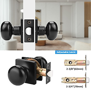 Mengico Door Knobs, 10 Pack Black Passage Door Knobs, Square Knob Faceplate, Handle for French Doors, Hallway, Non-Locking Interior Doorknob
