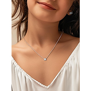 925 Sterling Silver Initial Necklace Letter Necklaces Delicate Dainty Small Pendant Necklace Silver Choker Necklace for Women J Initial Mothers Day Gifts for Mom