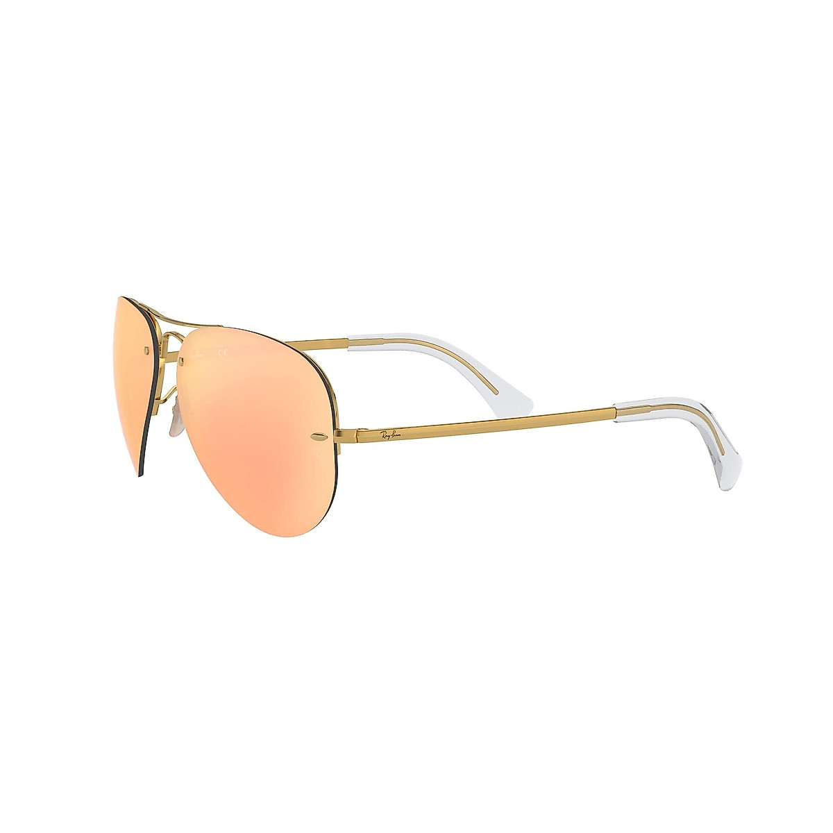 Ray-Ban RB3449 Aviator Sunglasses, Gold/Light Brown Mirrored Pink, 59 mm