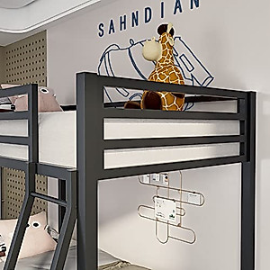 ikalido Metal Bunk Bed Twin Over Twin Size, Heavy Duty Twin Bunk Beds with Safety 14" Guard Rail & Sturdy Inclined Ladder, Space-Saving/No Box Spring Needed/Matte Black