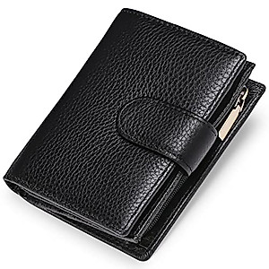GOIACII Small Women Wallet Genuine Leather RFID Blocking Compact Bifold Zipper Pocket Purse with id Window