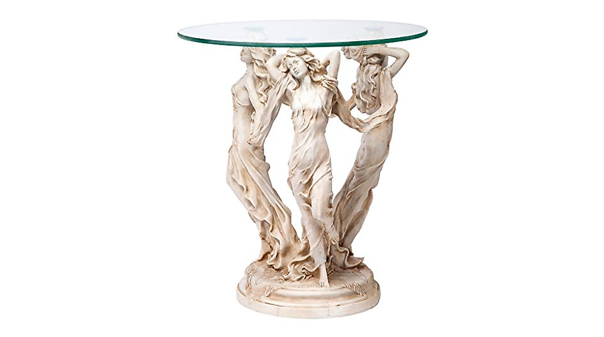 Design Toscano Greek Muses Glass Top Side Table - Antique Stone