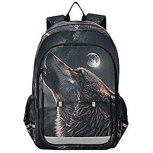 Vnurnrn Wolf Roaring Kids Backpack Big Storage Multiple Pockets 17.7 IN Bookbag with Chest Buckle Reflective Strip for Boys Girls 6+ years in Primary Middle High School