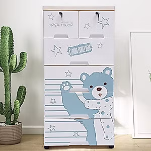 Plastic Drawers Dresser, Storage Cabinet with 6 Drawers, Closet Drawers Tall Dresser Organizer for Clothes,Playroom,Bedroom Furniture, 5 Wheels, 2 Locks, 66lbs Load Capacity (White - Polar Bear)