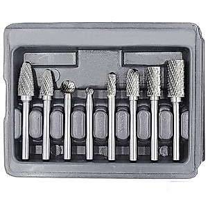Carbide Rotary Burr Set 1/4'' Shank, 8PCS Double Cut Die Grinder Bits Grinding Tool for Metal Wood Jade Carving Engraving Polishing Drilling Milling Cutting