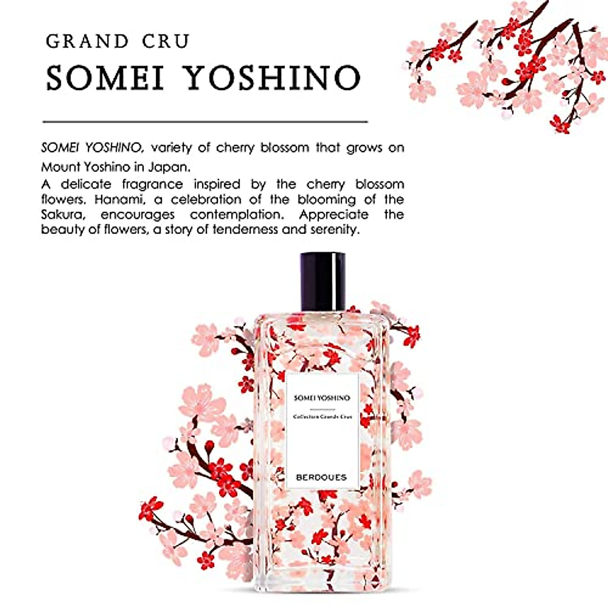 BERDOUES Grands Crus Somei Yoshino Eau de Parfum | Floral, Long Lasting Scent Made in France | Spray Fragrance for Women Inspired by Cherry Blossoms | Luxury Perfume with Premium Quality Ingredients, 0.34 fl.oz.