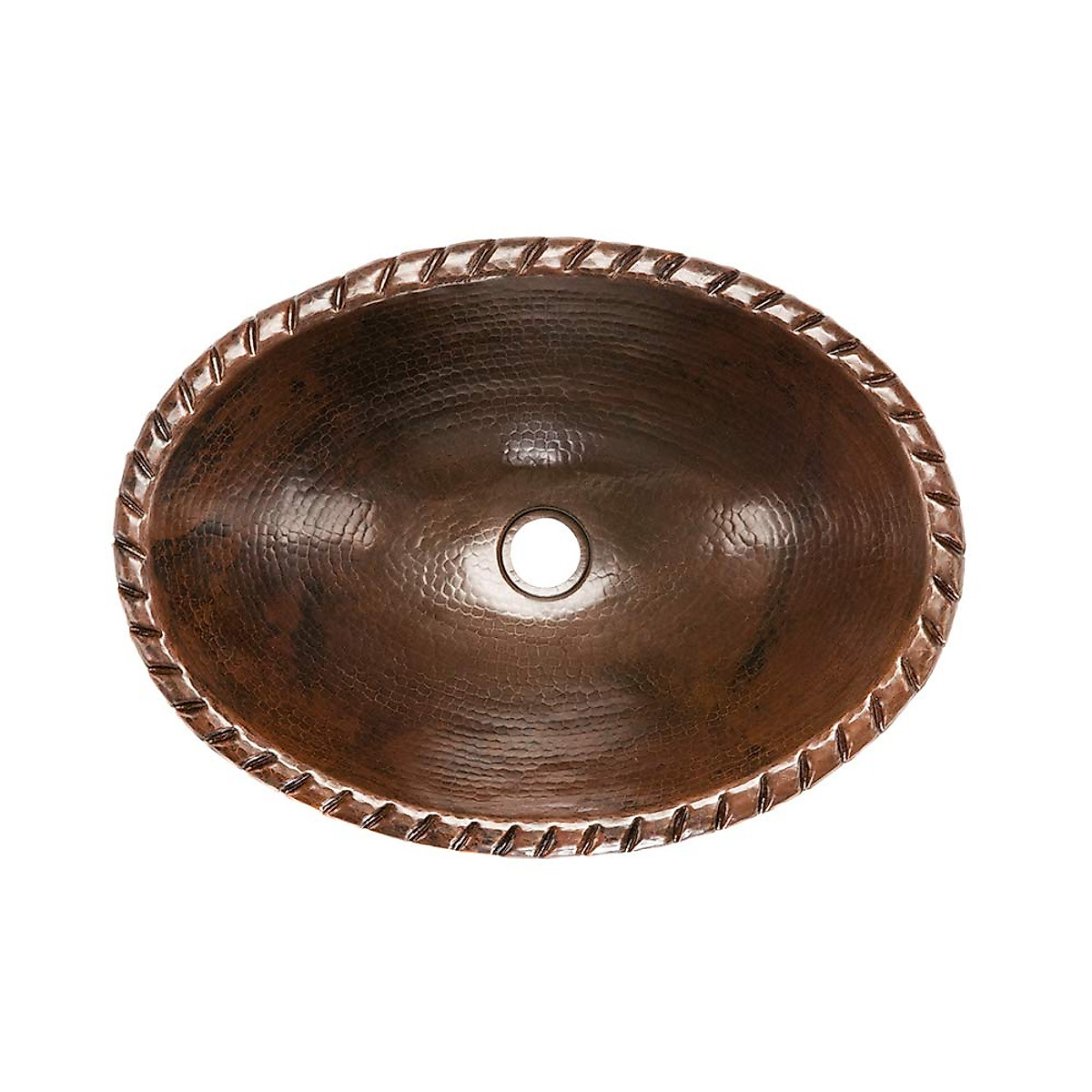 Premier Copper Products LO19RRDB 19-Inch Oval Roped Rim Self Rimming Hammered Copper Sink, Oil Rubbed Bronze