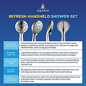 AquaBliss TheraSpa Hand Shower – 6 Mode Massage Shower Head with Hose High Pressure to Gentle Water Saving Mode - 6.5 FT No-Tangle Handheld Shower Head with Extra Long Hose & Adj. Mount | Chrome